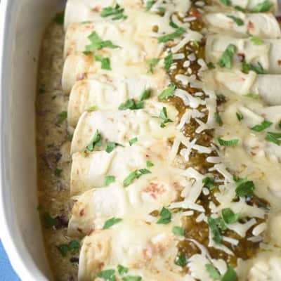 Salsa Verde Shredded Beef Enchiladas - Belly Full