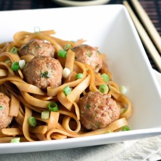 Asian Pork Meatballs over Sesame Rice Noodles