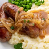 Bangers and Mash {with the best onion gravy!} - Belly Full