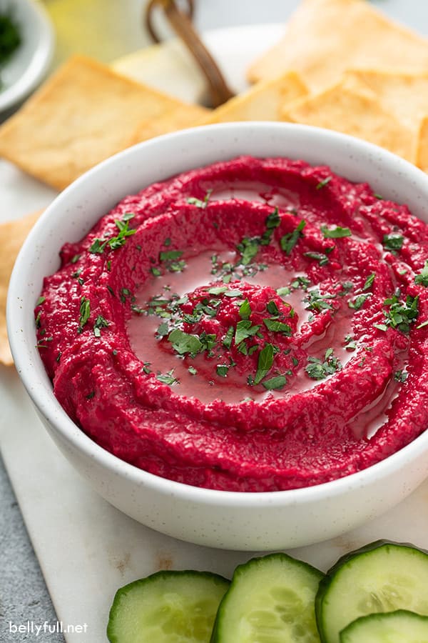 Beet Hummus Recipe {Easy Showstopper Dip!} - Belly Full