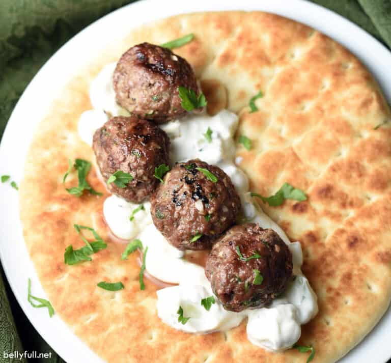 Beef Kofta Meatballs with Tzatziki {Kofta Kebabs} - Belly Full