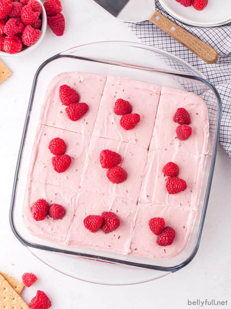 Raspberry Cheesecake Bars {easy and no bake!} - Belly Full