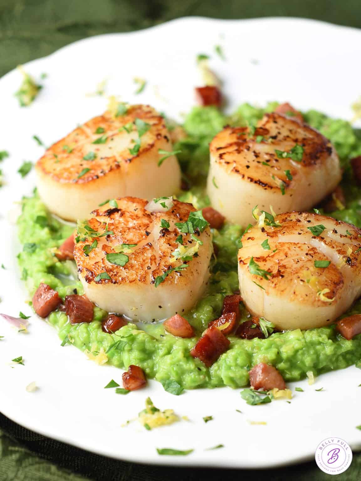 Seared Scallops with Crispy Pancetta - Belly Full